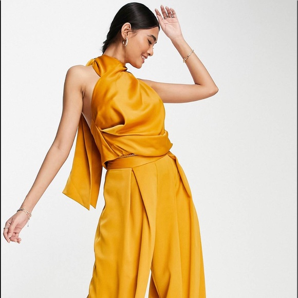 ASOS | Tops | Asos Design Satin Drape Halter Top In Gold | Poshmark